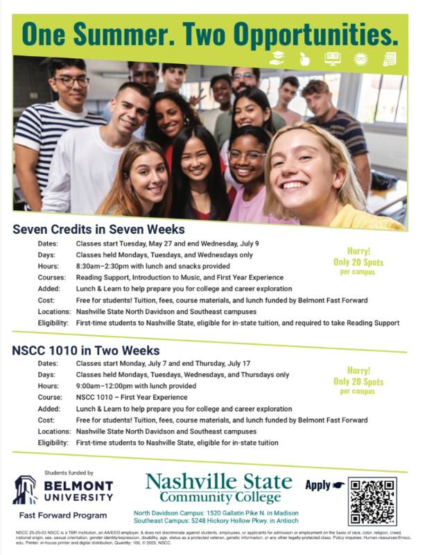 Nashville State Expands Partnership with Belmont University, Offering Two Free Summer Programs ...